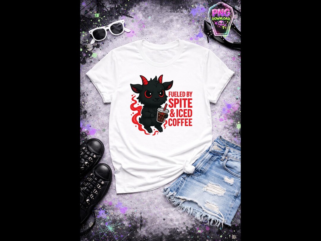 Fueled by Spite & Iced Coffee PNG | Funny Chaos Creature Design ...