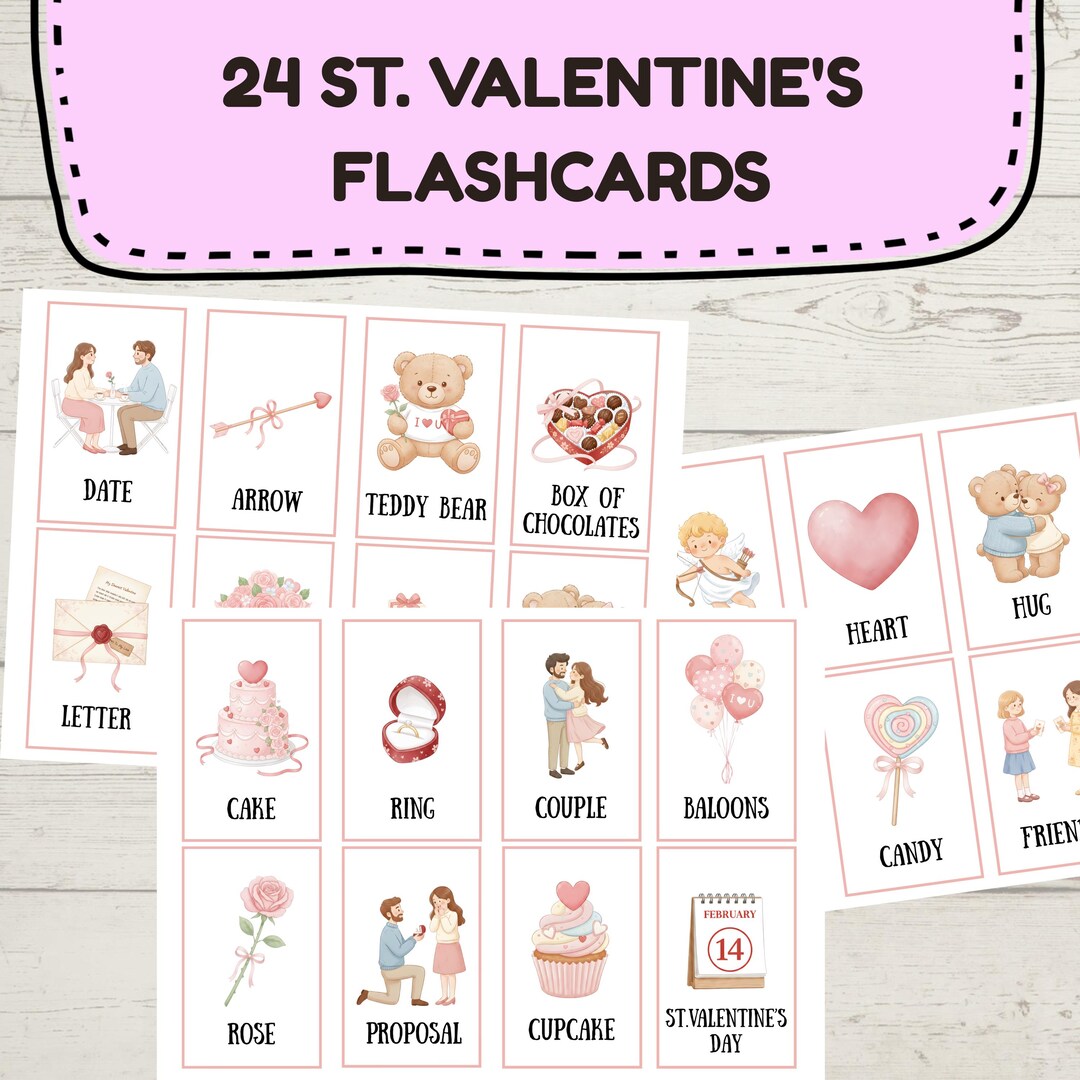 Valentine’s Day Flashcards for Kids, Educational Vocabulary Cards ...