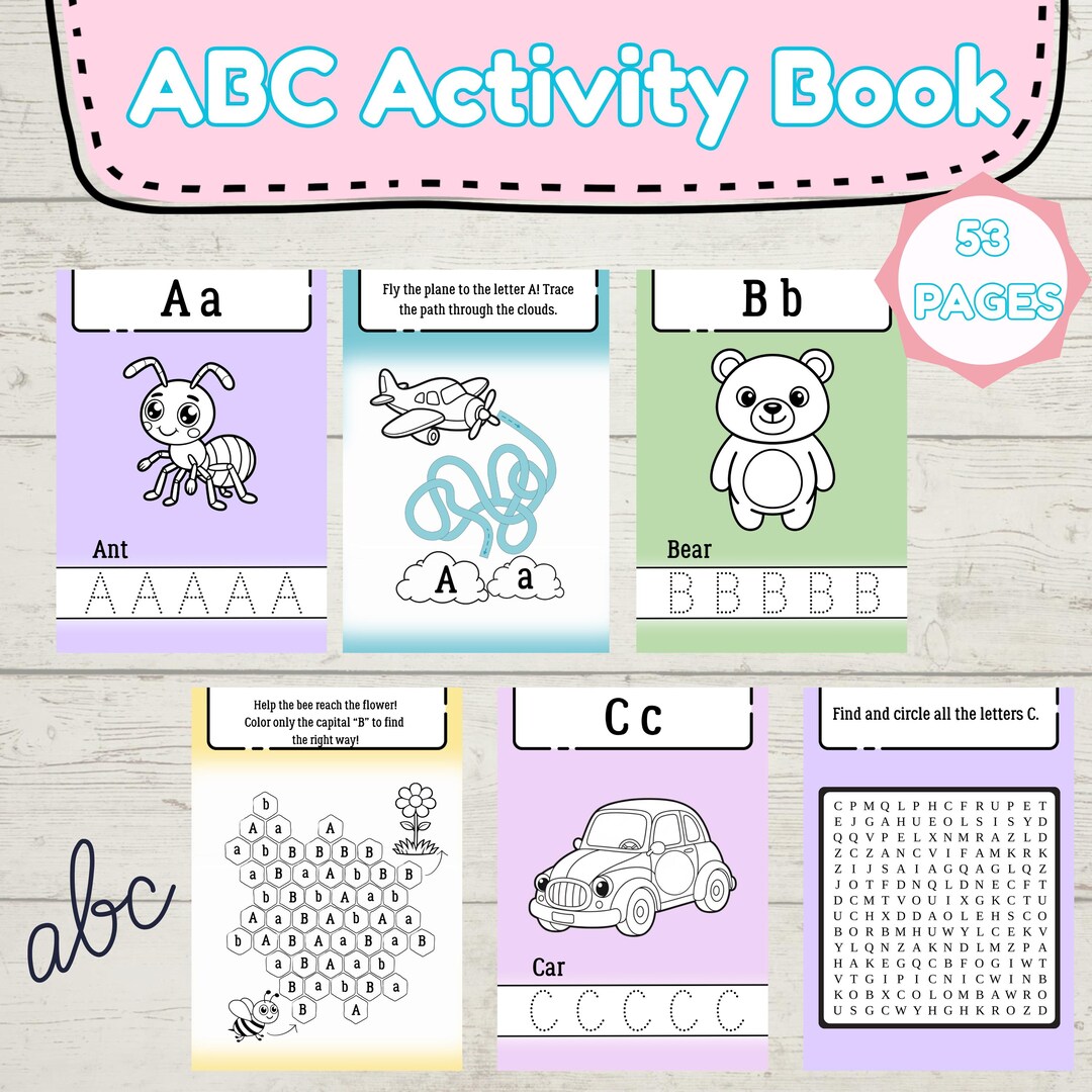 Alphabet Activity Book, ABC Coloring, Tracing, Games (digital PDF) - Etsy