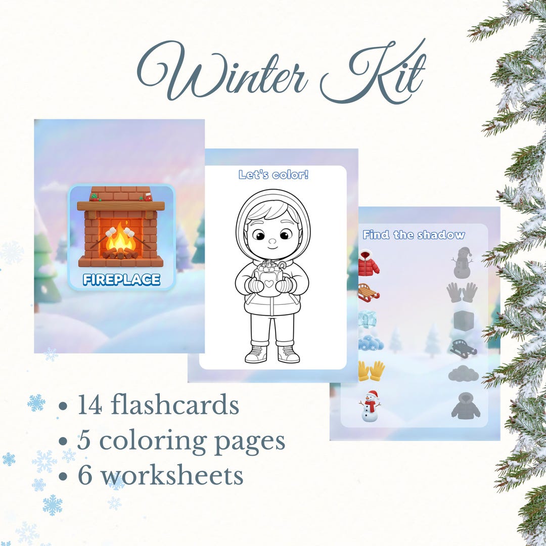 Winter Activities Bundle | Flashcards, Coloring, Worksheets (PDF) - Etsy