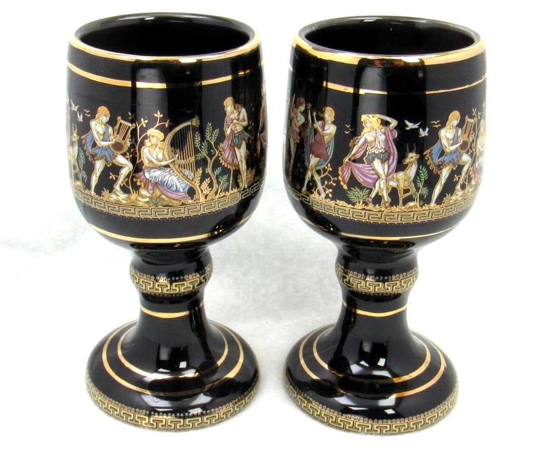 Greek Black/dark Cobalt Aroussi Porcelain - Mythology Ritual Wine ...