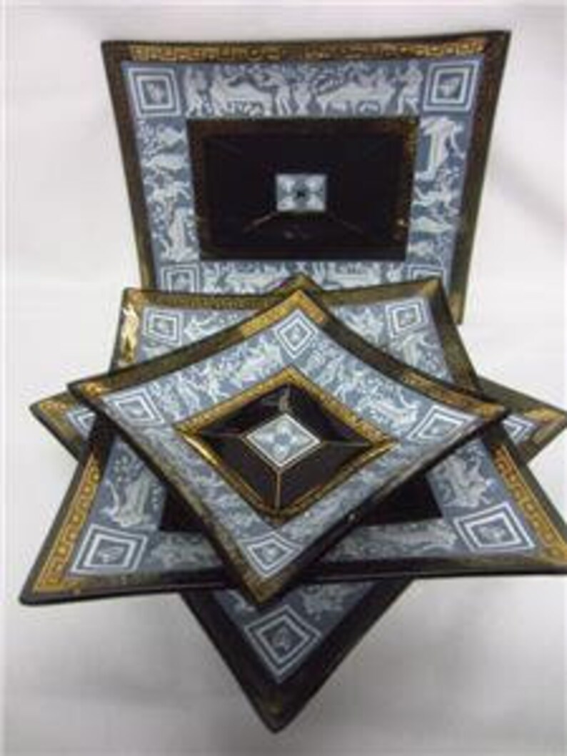 Greek Mythology Black Glass Plates - Vintage With 24K Gold Trim ...