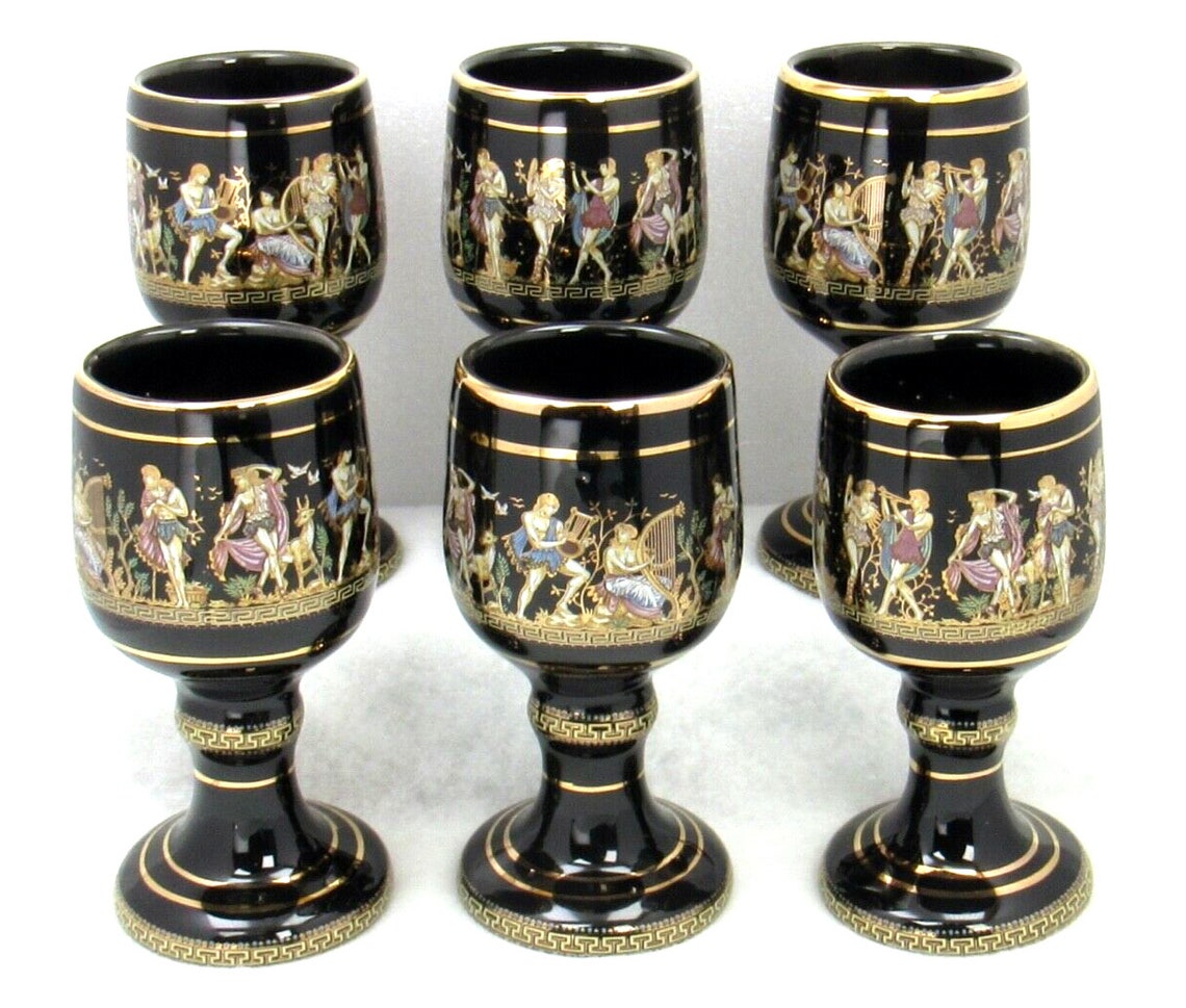 Greek Black/dark Cobalt Aroussi Porcelain - Mythology Ritual Wine ...