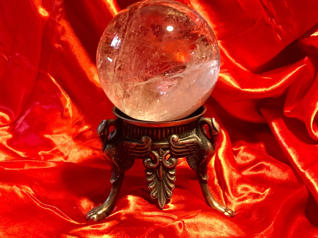 Smoky Topaz Scrying 'crystal Ball' - Large 120mm Sphere - Bronze Antique Art Nouveau Heron Stand ...