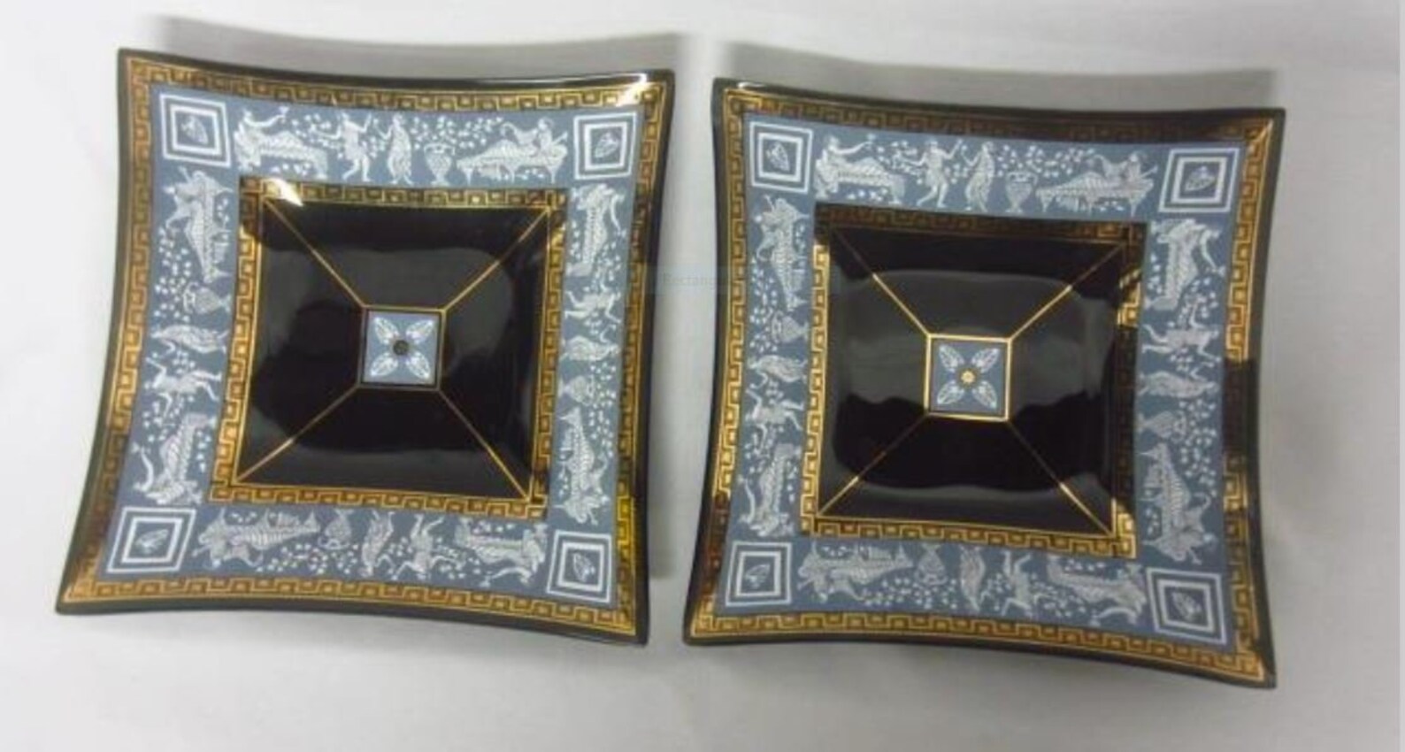 Greek Mythology Black Glass Plates - Vintage With 24K Gold Trim ...