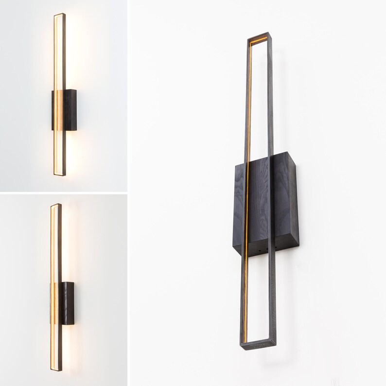 Aplique LED Linear em Metal Preto Mate e Madeira – Iluminação Moderna ...