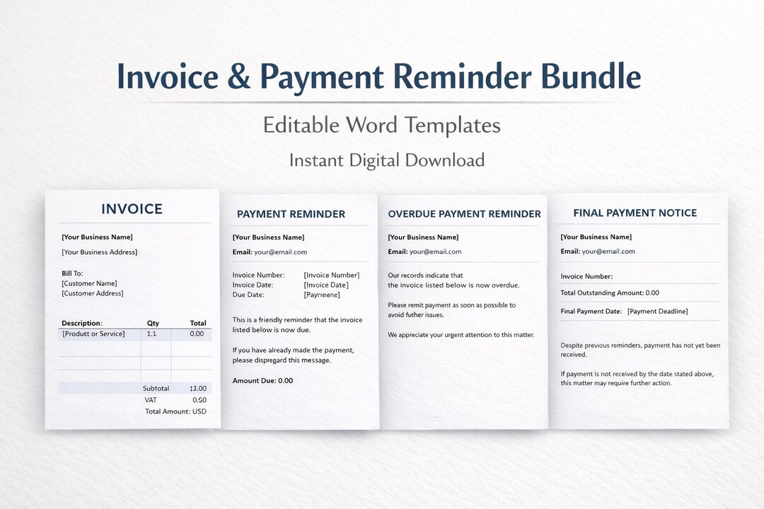 Invoice & Payment Reminder Template Bundle – Word Invoice, Overdue and ...