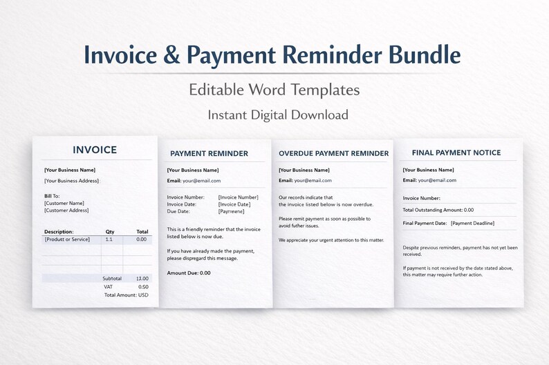 Invoice & Payment Reminder Template Bundle – Word Invoice, Overdue and ...