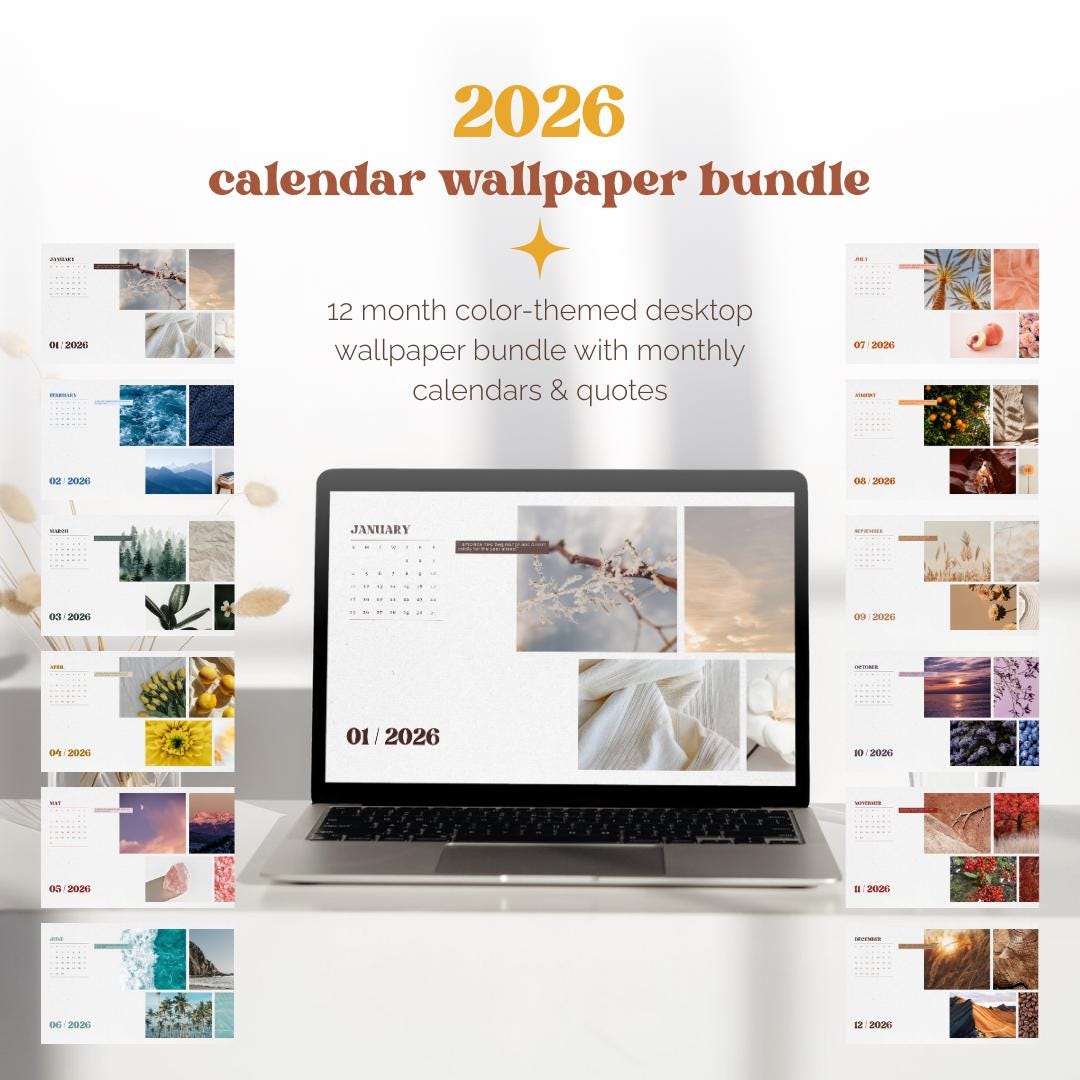 2026 Monthly Aesthetic Desktop Wallpaper Bundle | 12 Color-themed ...
