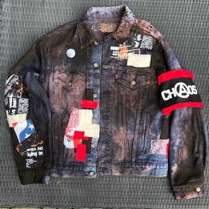 ANARCHY Punk Jacket Mens M Levis Distressed Patched - Etsy