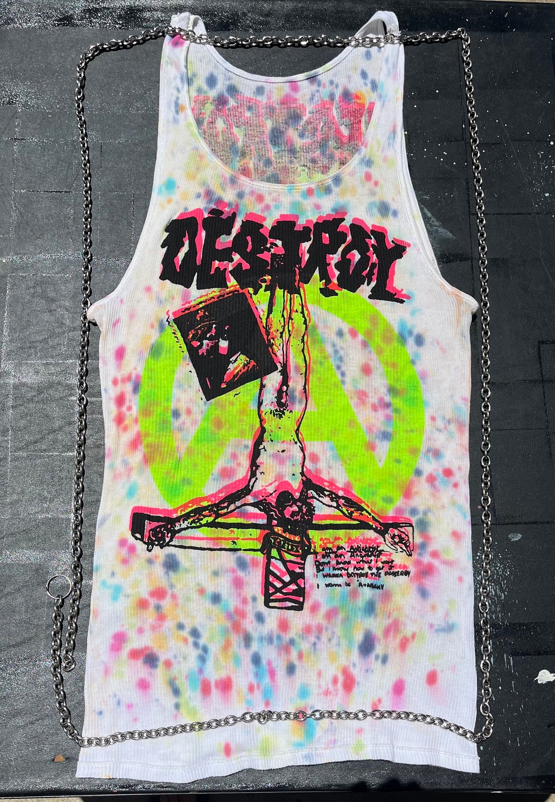 One of a Kind XL Tie Dyed Under Shirt PUNK Tank Front and Back Print ...