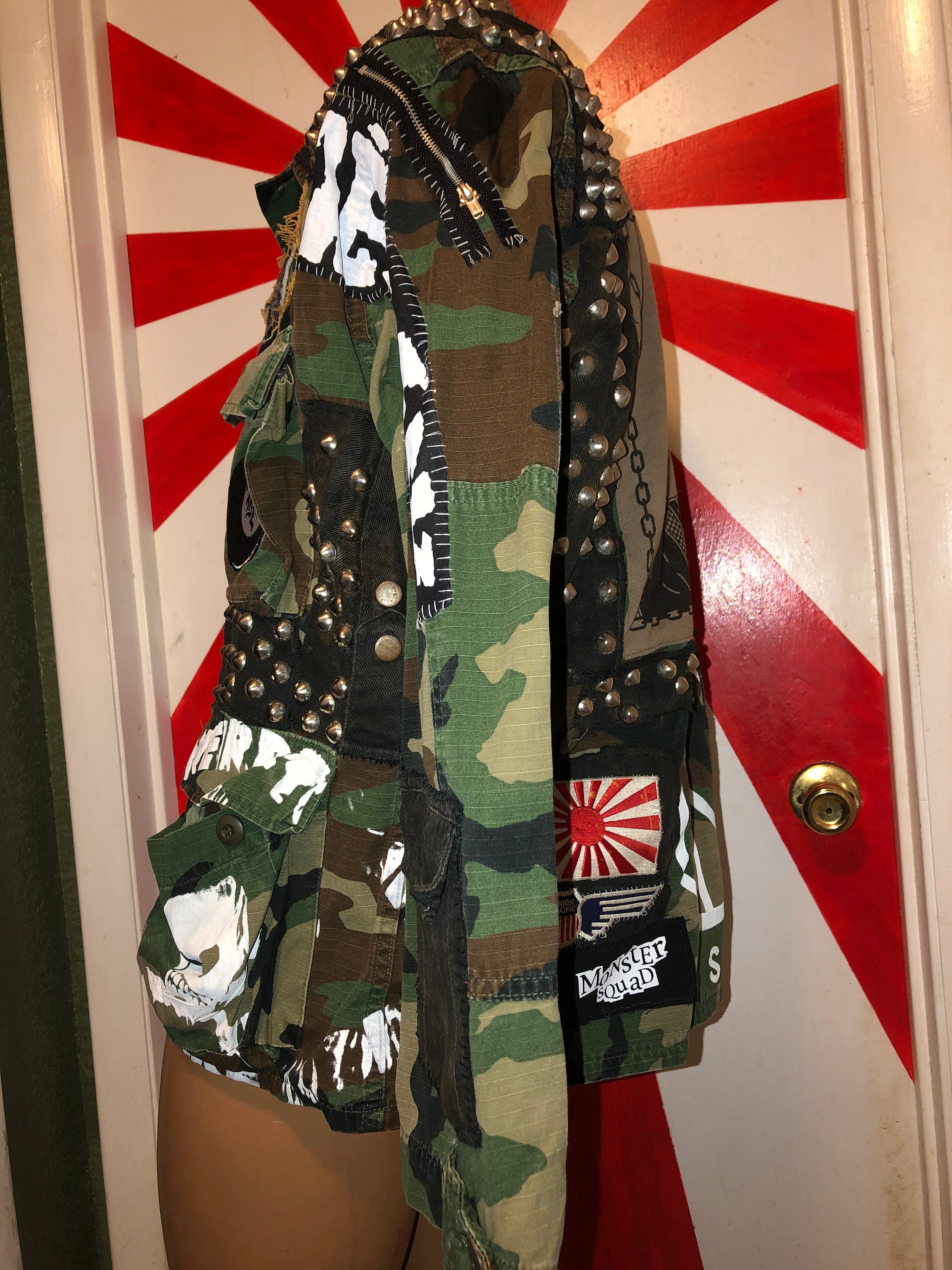 Mens LArge Camo Studded Punk Jacket By Addicted to Chaos | Etsy