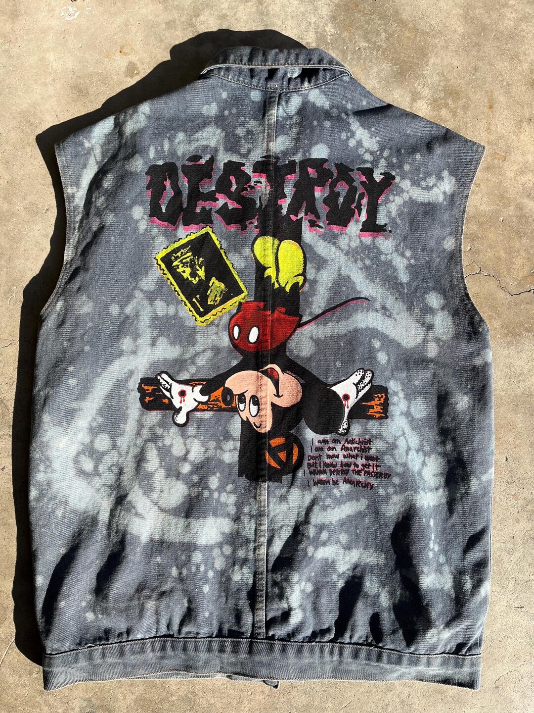 Crucified MICKEY Punk Vest Bleached Hand Painted Addicted to Chaos ...