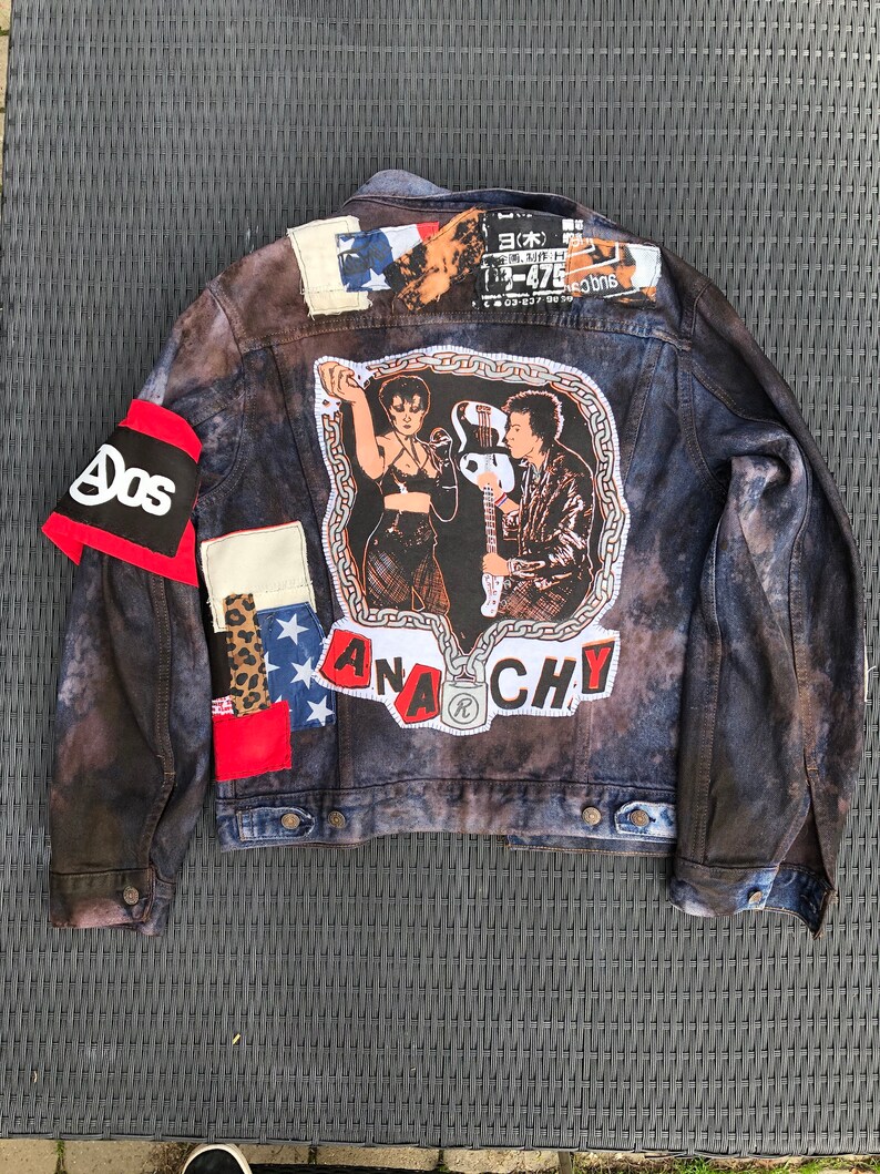 ANARCHY Punk Jacket Mens M Levis Distressed Patched - Etsy