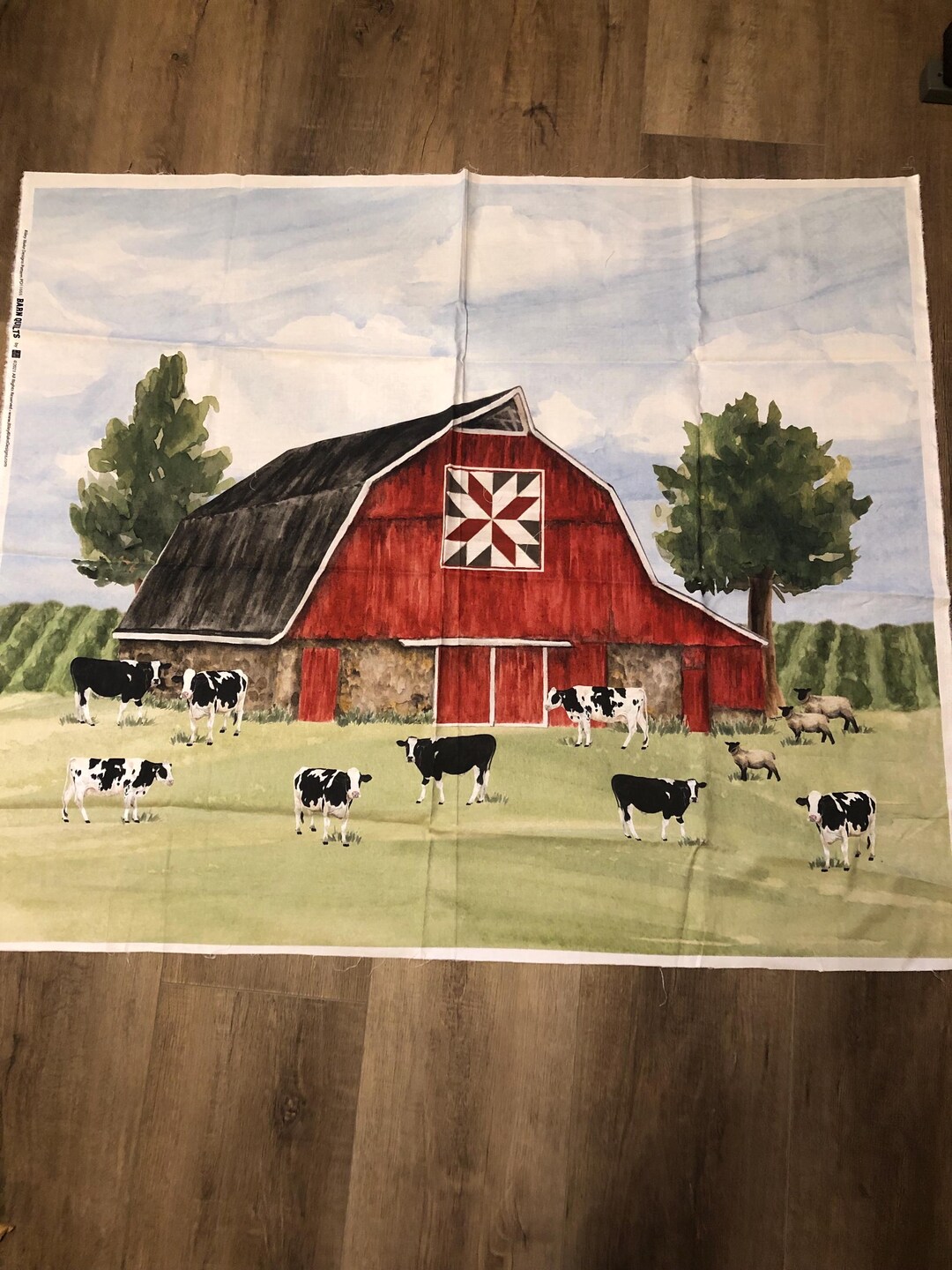 Barn Quilt Panel Cows and Barn Farm Scene Cotton Quilt Panel 36 X 44 ...