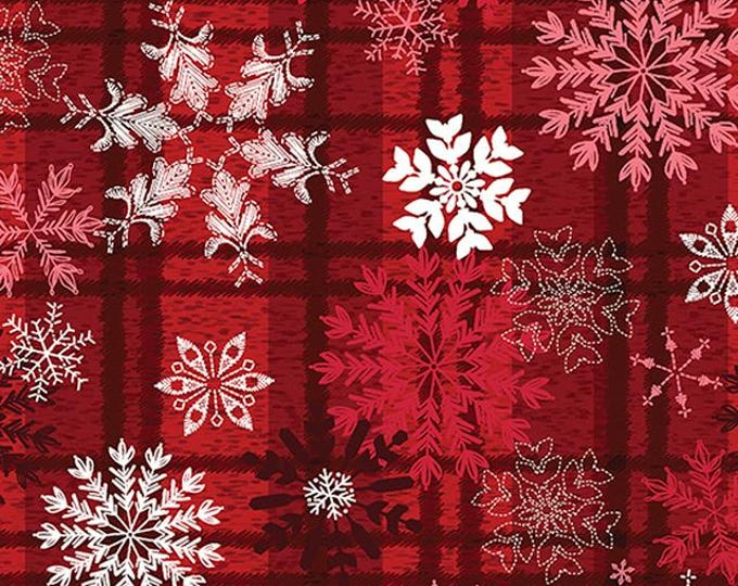 Red Plaid or Green Plaid Snowflake Quilters Cotton Fabric, Holiday ...