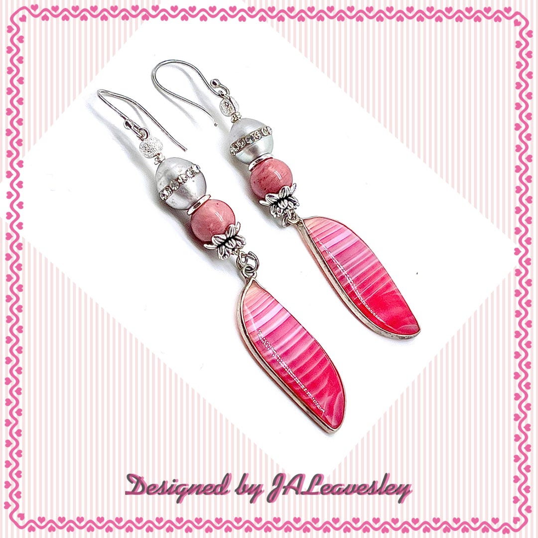 Dancing Cheek to Cheek Earrings-pink Banded Agate Sterling Silver ...