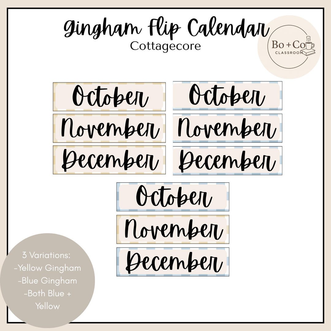 Gingham Classroom Flip Calendar | Cottagecore Daily Date Display ...
