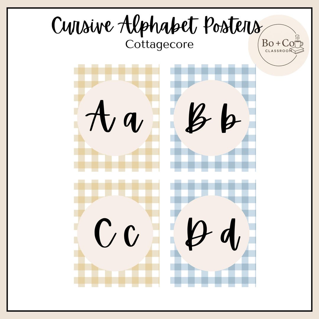 Gingham Cursive Alphabet Posters | Cottagecore Classroom Decor ...
