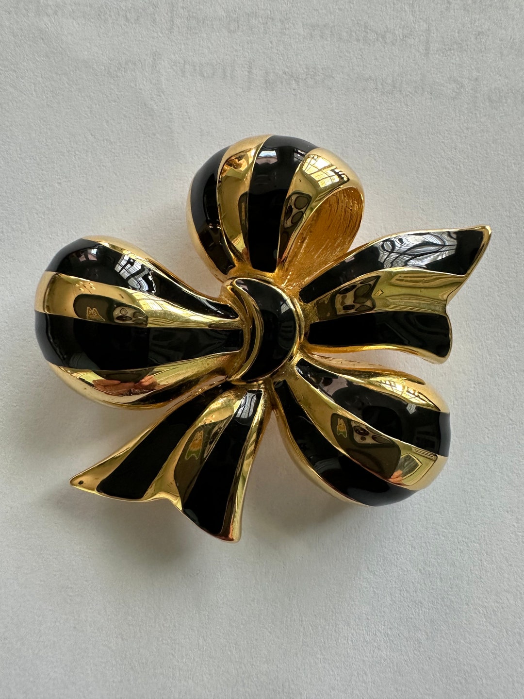 Joan Rivers Ribbon Bow Brooch Enameled Black Gold Tone - Etsy