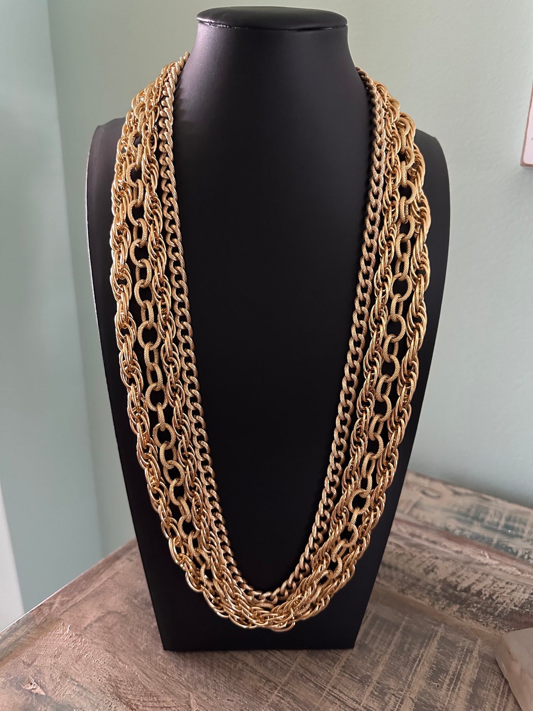 Vintage Signed DB '70s Multi Strand Chunky Chains Bib Statement ...