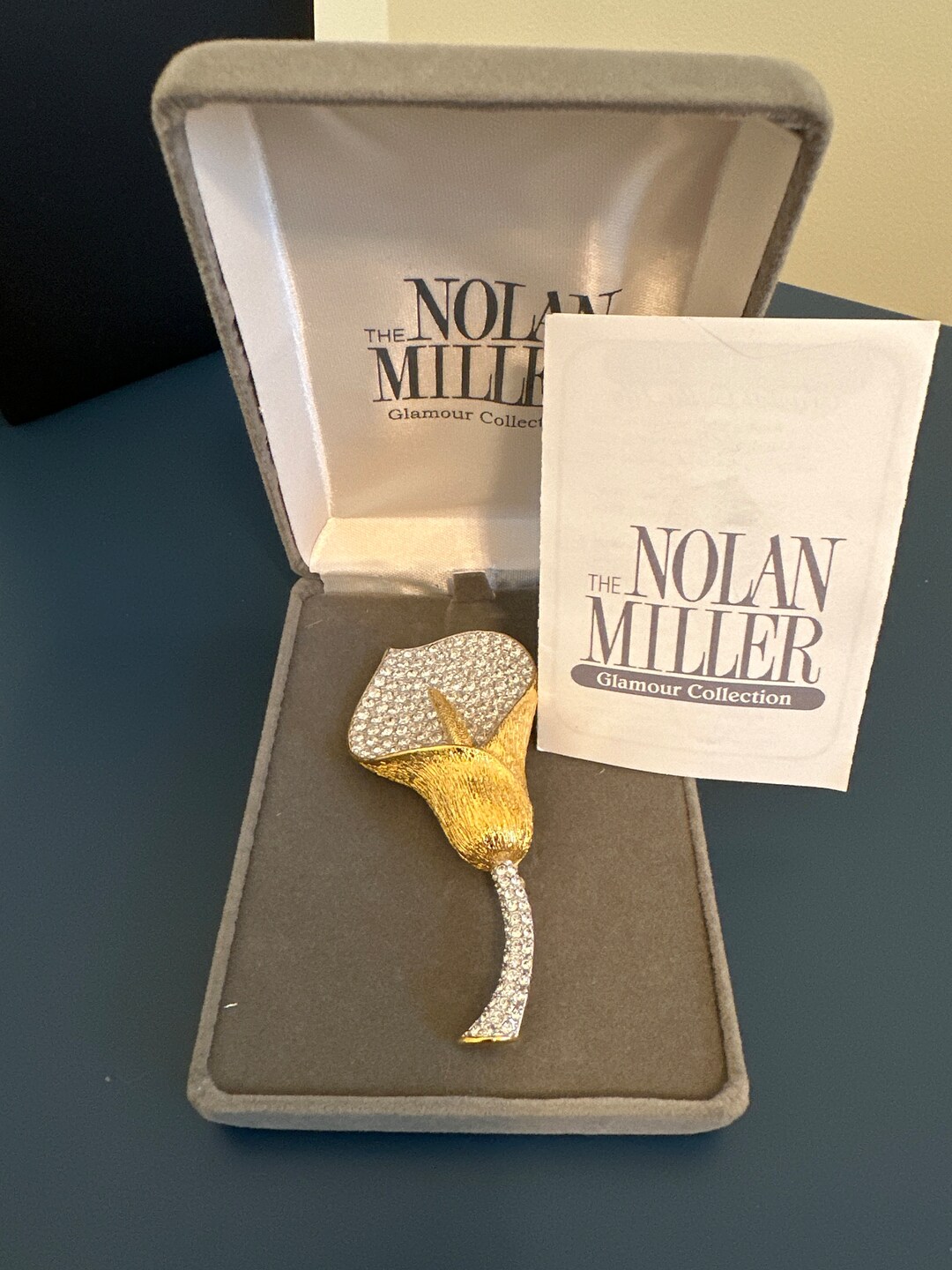 Vintage Nolan Miller Calla Lily Brooch Pave Crystals Gold Tone Original ...