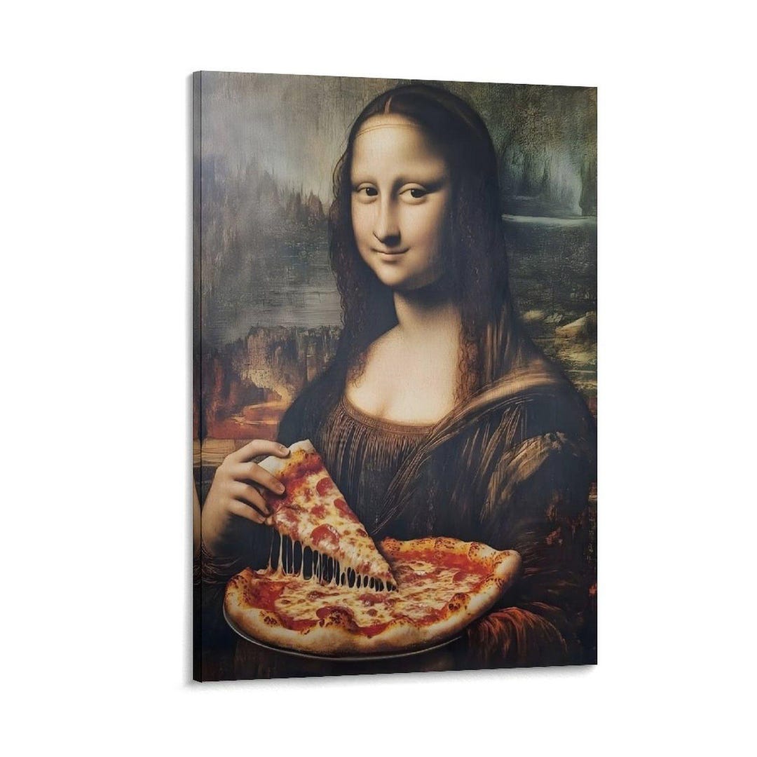 Funny Mona Lisa Eating Pizza Painting on Canvas Wall Art Poster Picture ...