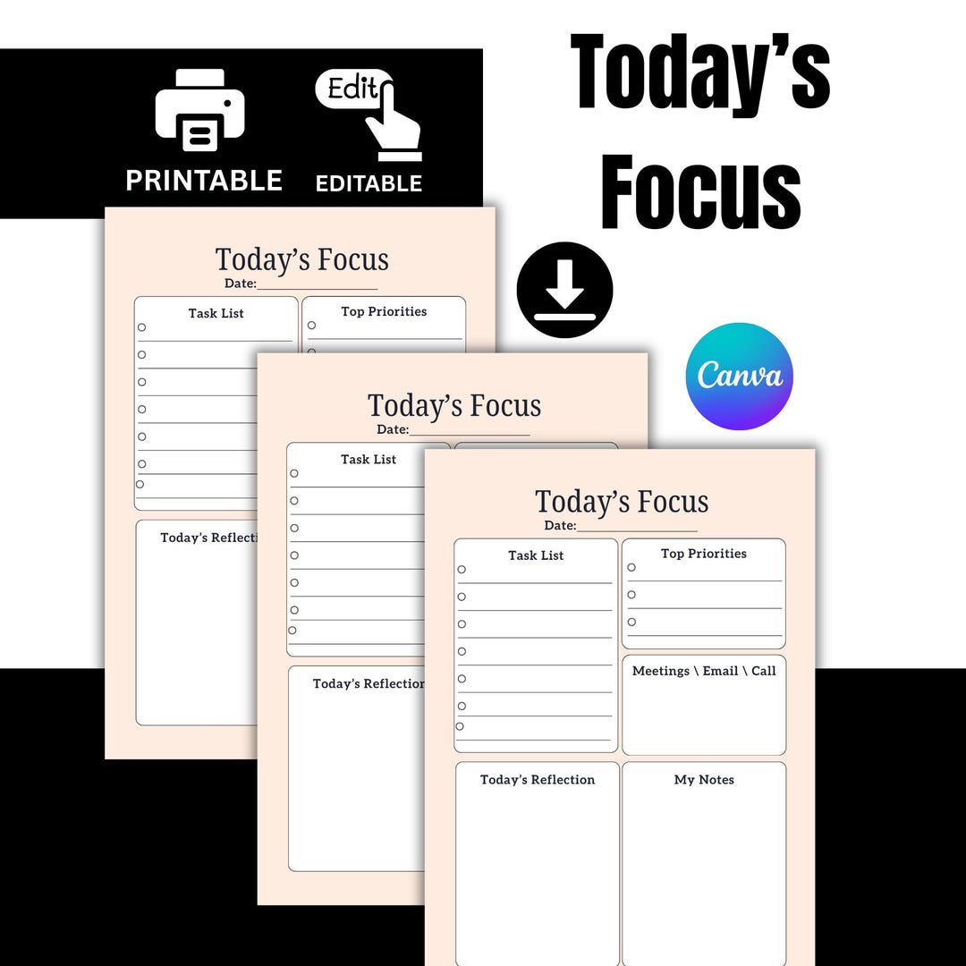 Today’s Focus Planner Printable | Daily Priority & Task Organizer ...