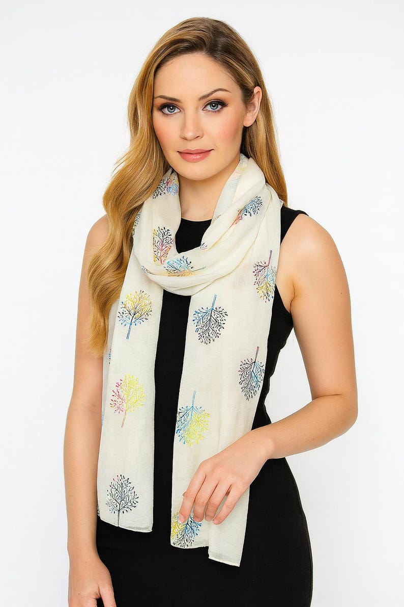 Glitter Mulberry Trees Scarf Women Foil Printed Tree Fashion / White ...