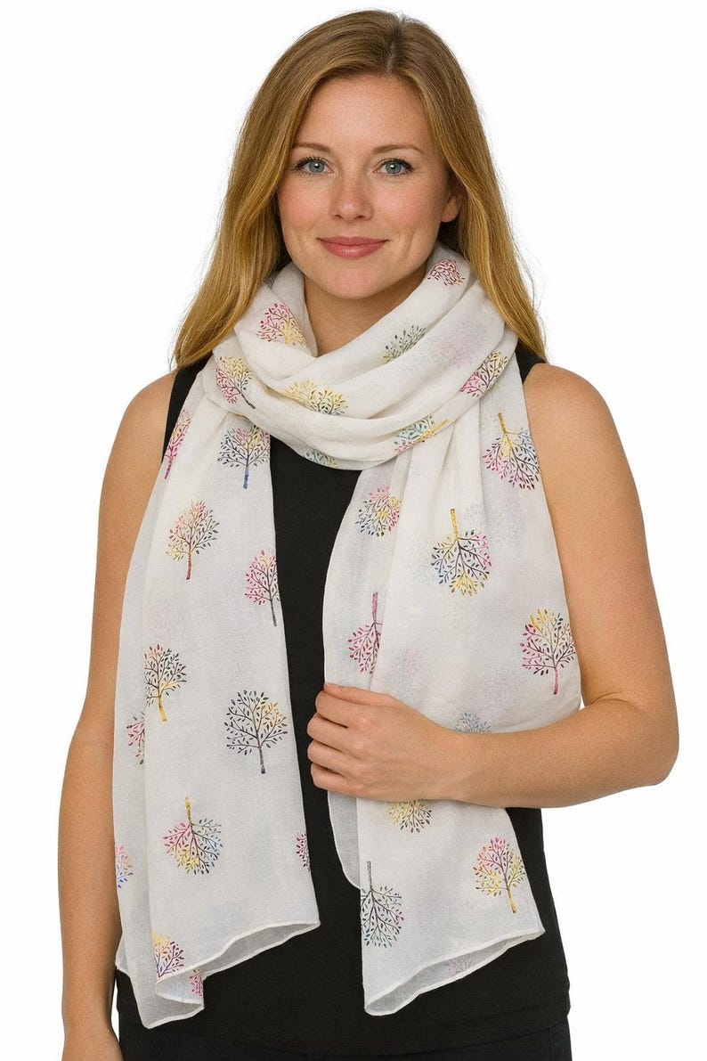 Glitter Mulberry Trees Scarf Women Foil Printed Tree Fashion / White ...