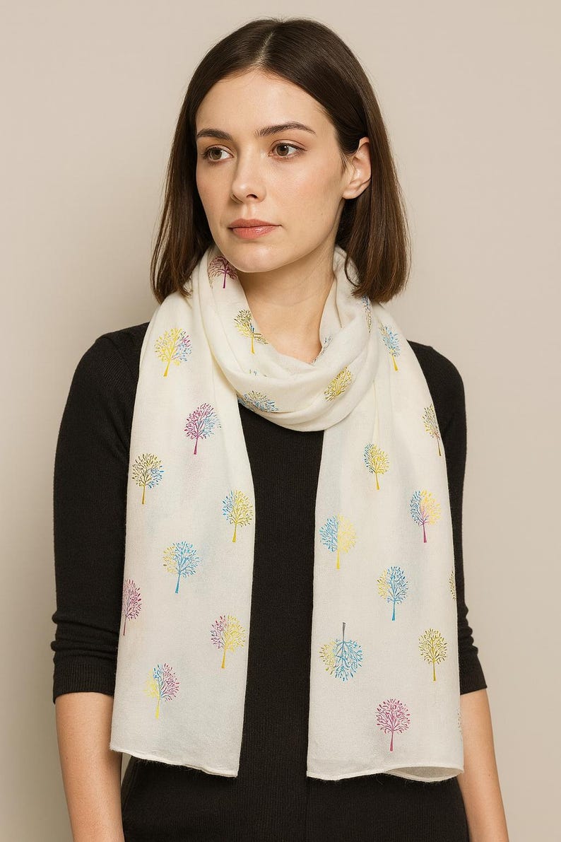 Glitter Mulberry Trees Scarf Women Foil Printed Tree Fashion / White ...