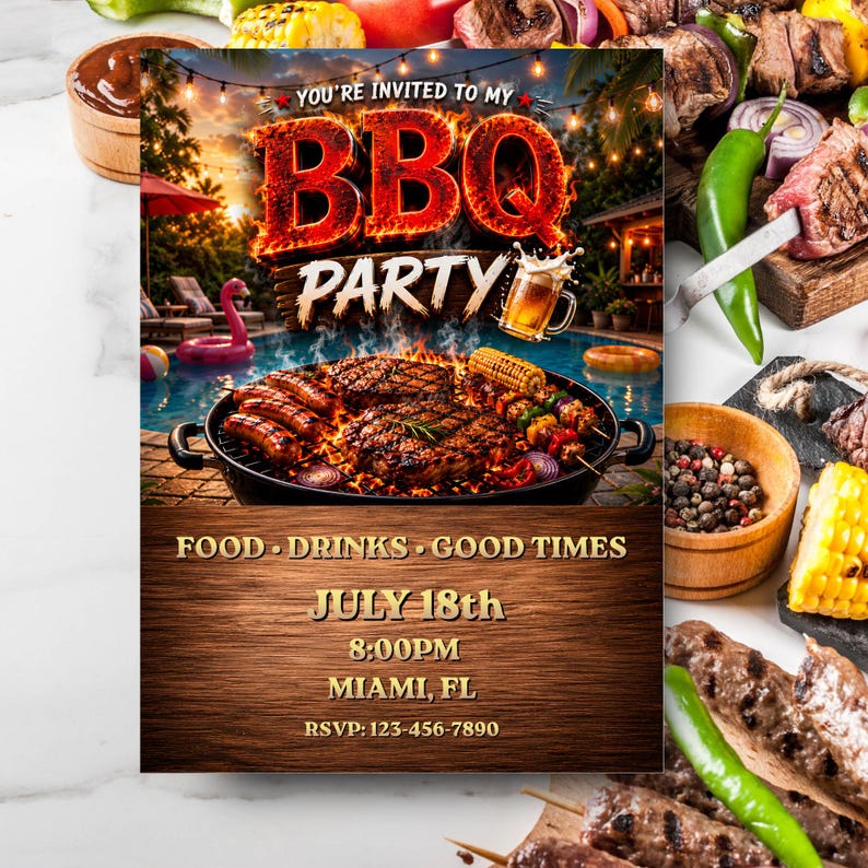 Editable BBQ Party Invitation | Backyard Cookout Flyer | Grill Night ...