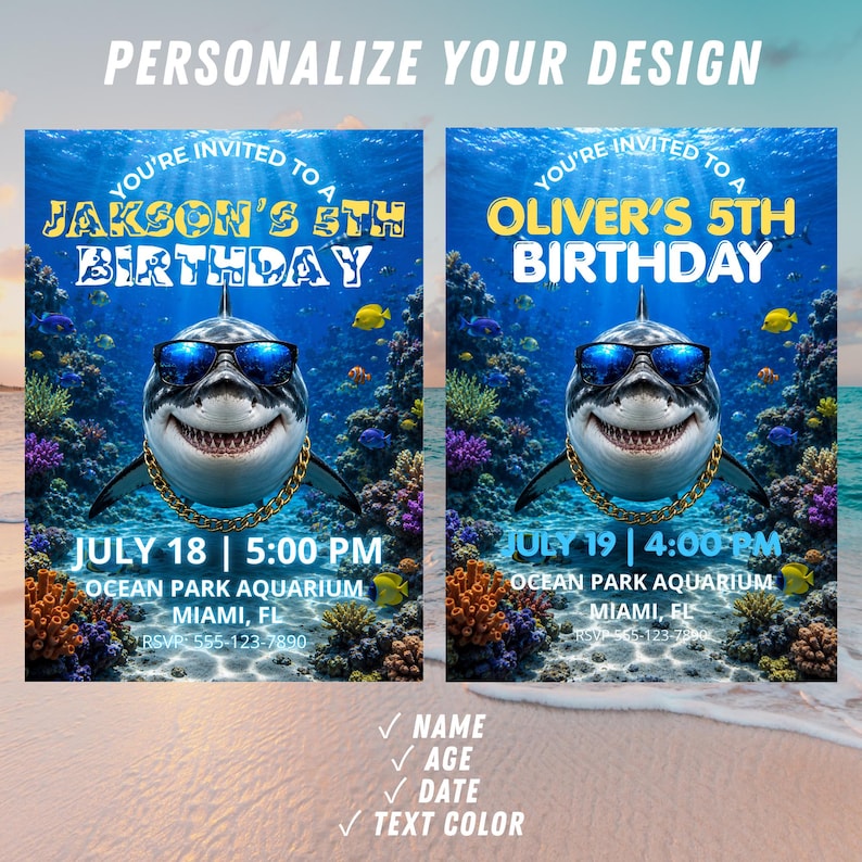 Shark Birthday Invitation | Editable Ocean Party Invite for Boys ...