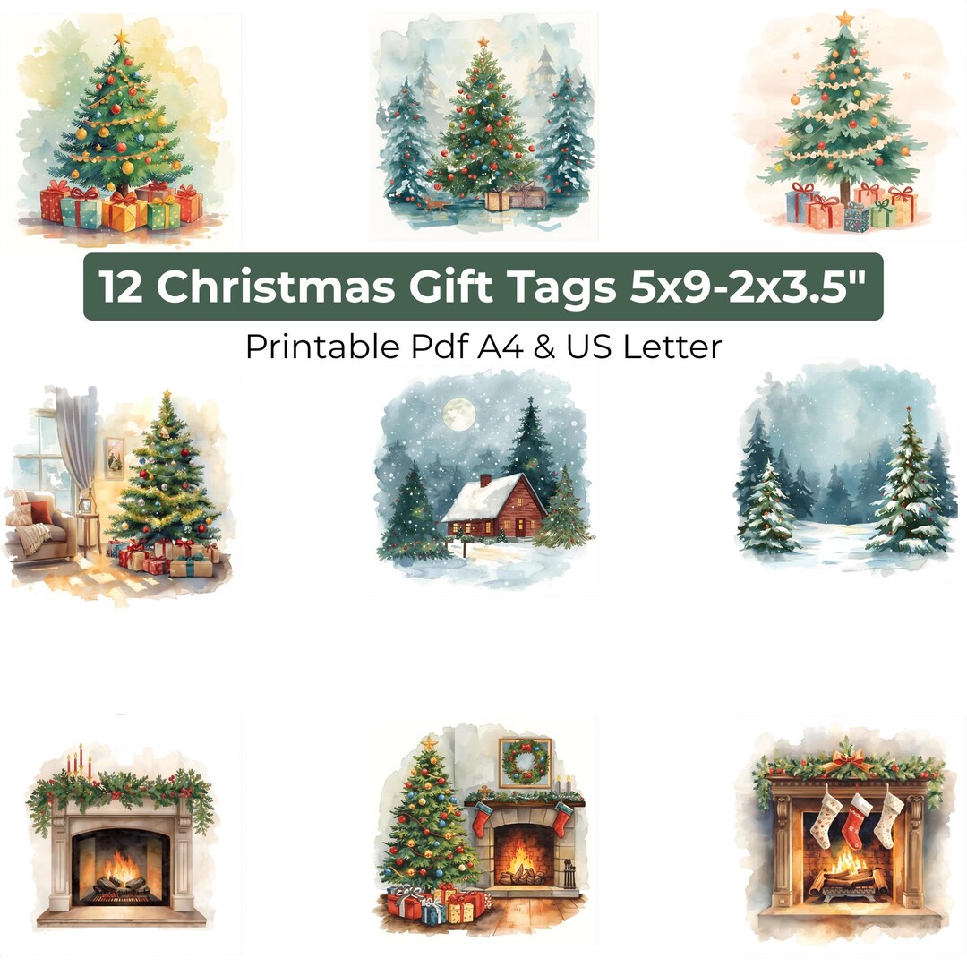 12 Christmas Gift Tags Printable PDF A4 US Letter - Etsy