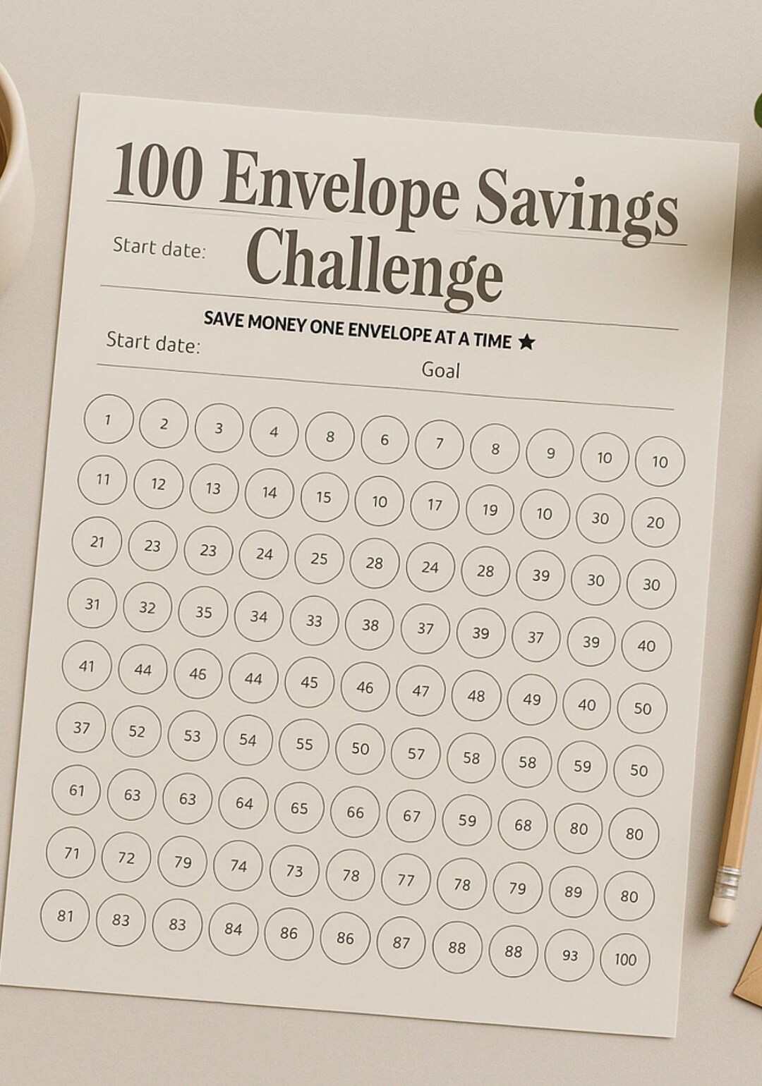 100 Envelope Savings Challenge Printable | Money Saving Challenge PDF ...