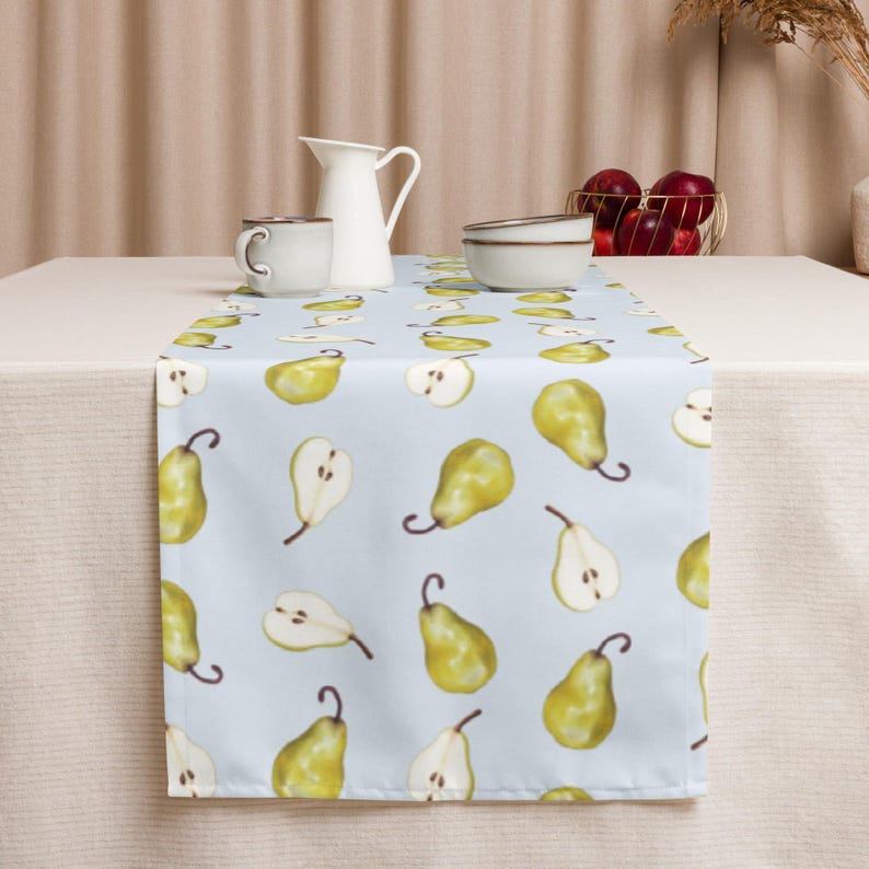 Pear Table Runner – Dusty Blue Grey Fruit Fabric Décor - Etsy UK