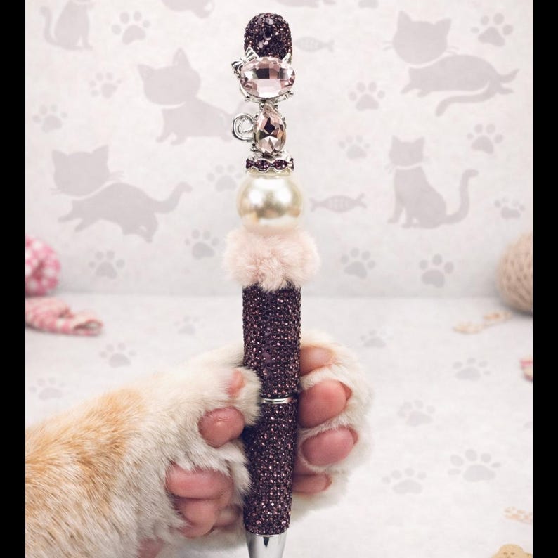 Glam Cat Pens With Rhinestones & Pearl - Cute Cat Lover Gift - Bling ...