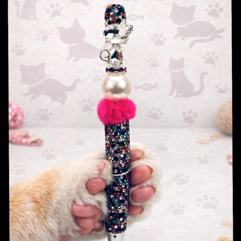 Glam Cat Rhinestone Pen – Pearl Bling Writing Accessory (price per Pen ...