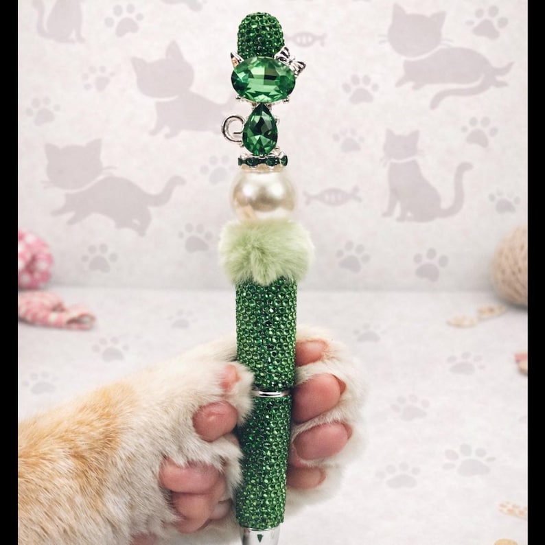 Glam Cat Pens With Rhinestones & Pearl - Cute Cat Lover Gift - Bling ...