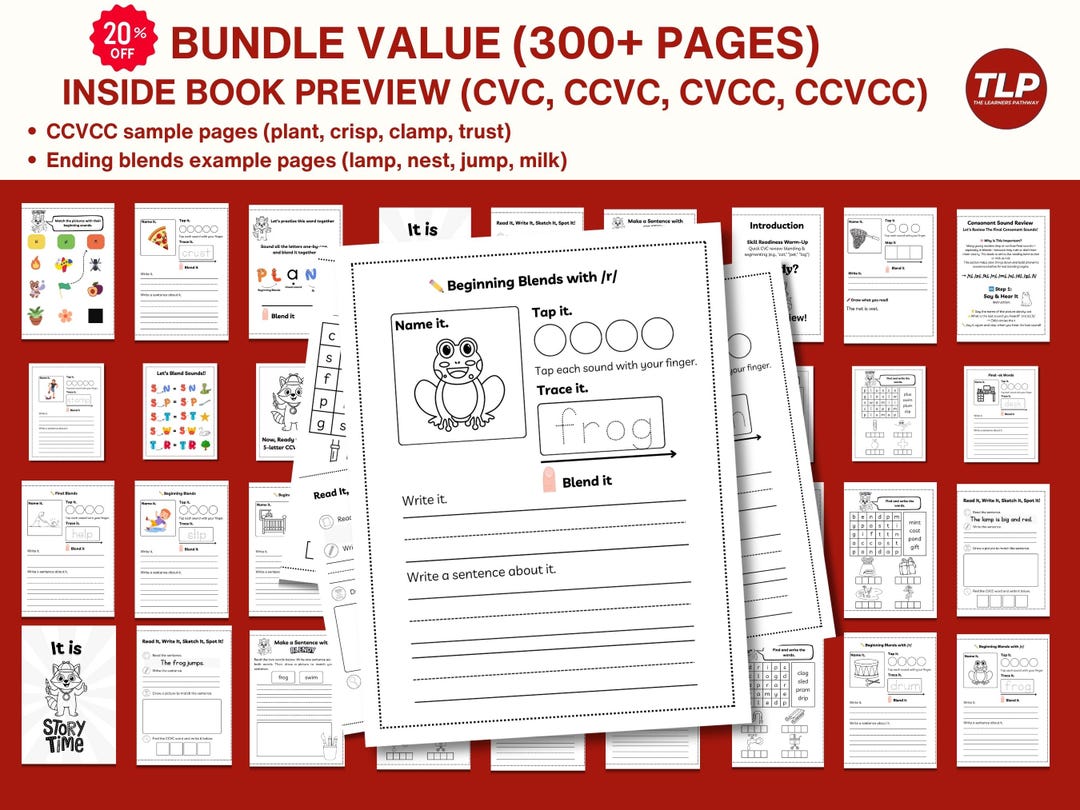 Phonics Workbook Bundle | CVC, CCVC, CCVCC Words (pdf) - Etsy