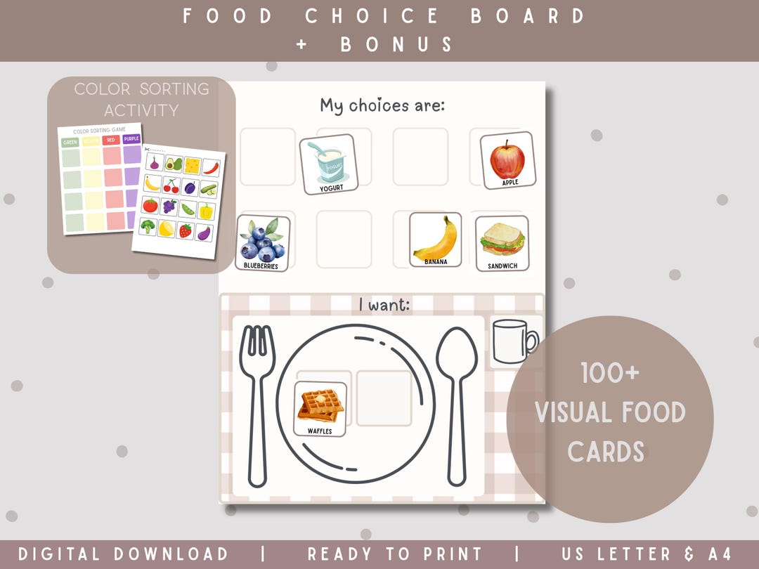 Autism Food Choice Board – 100+ Visual Food Cards, Color Sorting ...