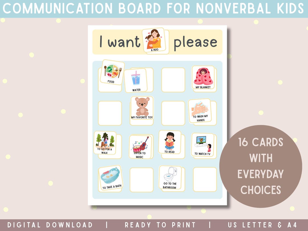 Visual Communication Board for Nonverbal Children | AAC Cards (PDF) - Etsy