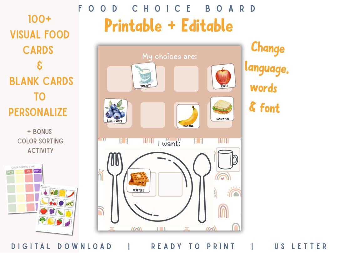 Visual Food Choice Board – Editable Meal Cards for Picky Eaters, Autism ...