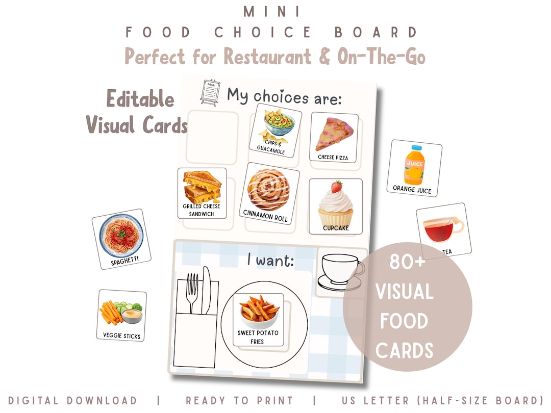Restaurant Food Choice Board | Visual Menu for Picky Eaters, Autism ...