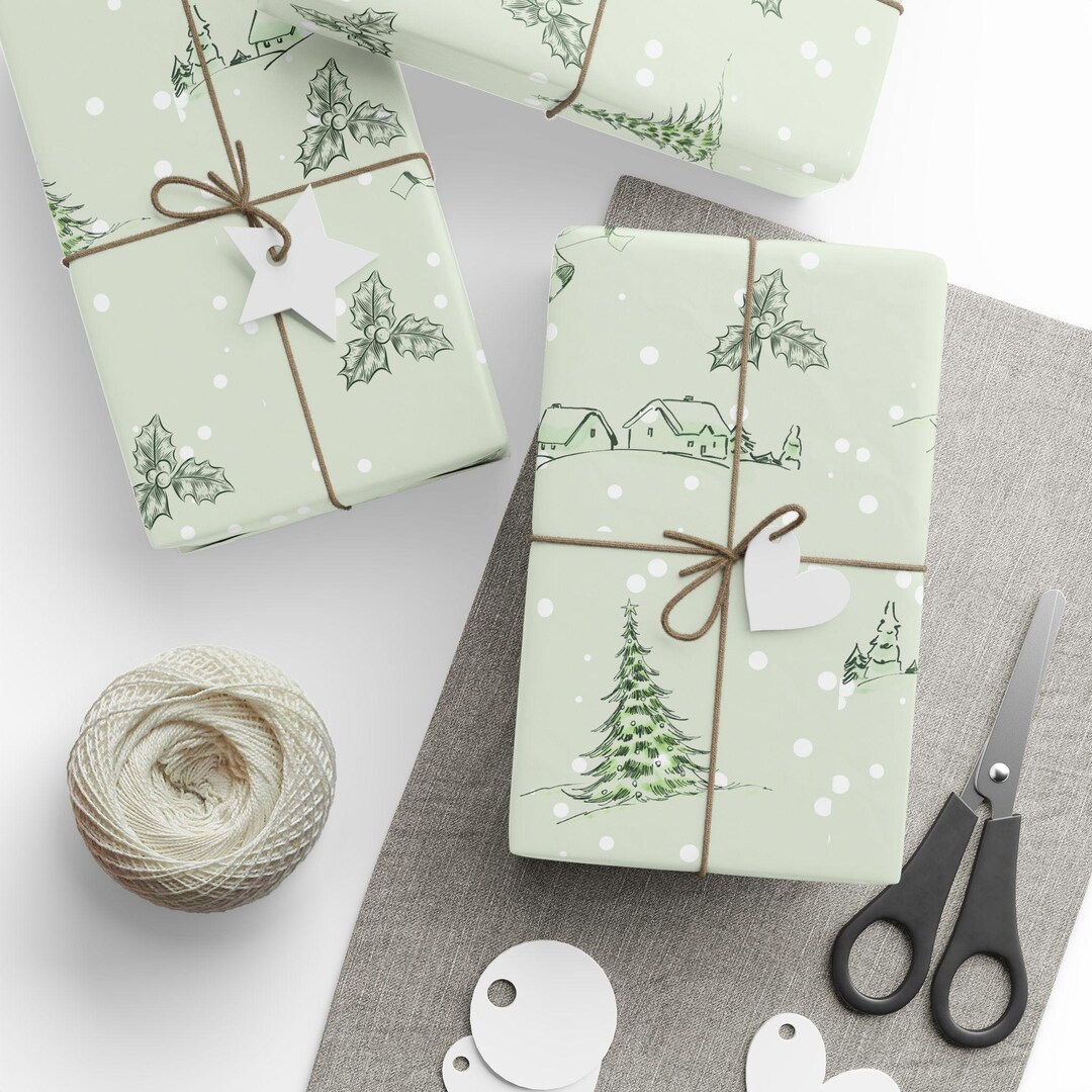 Christmas Village Wrapping Paper, Holiday Gift Wrap, Vintage Christmas ...