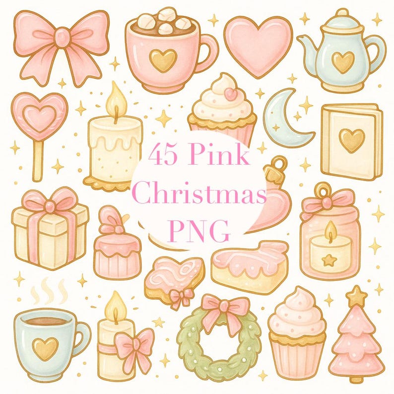 45 Pink Christmas Clipart PNG Bundle - Etsy