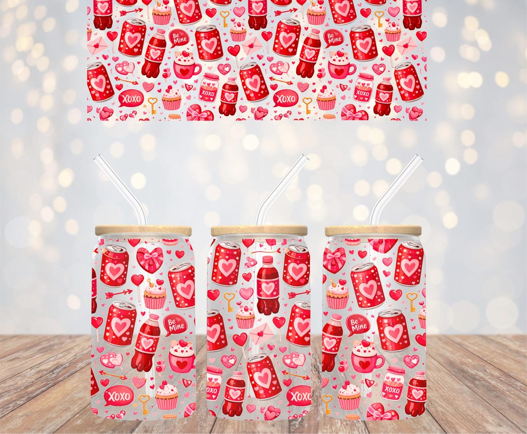 Valentine’s Day Soda Glass Wrap PNG, Cute Soda Can Valentine Design ...
