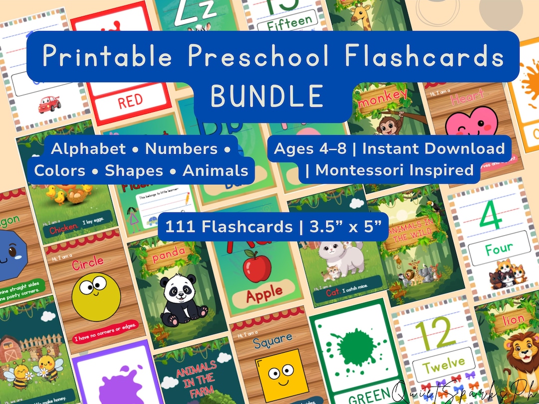 Printable Preschool Flashcards Bundle | Alphabet, Numbers, Colors ...