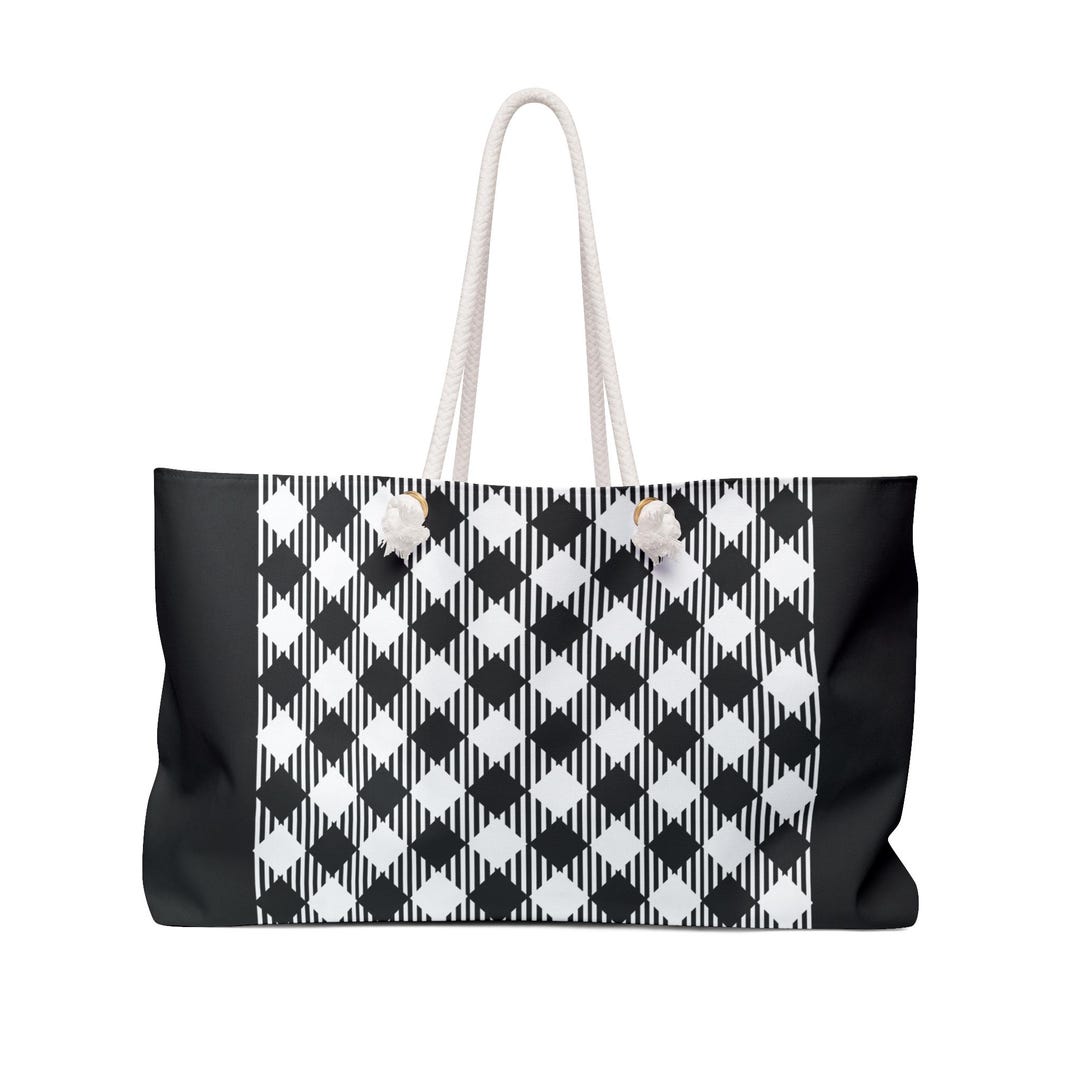 Black White Buffalo Check Weekender Bag | Plaid Tote - Etsy