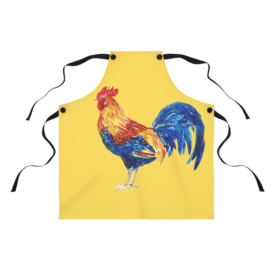 Colorful Rooster Apron | Farmhouse Kitchen, Yellow Background - Etsy